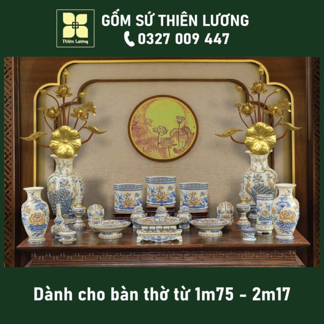 Bộ đồ thờ men hoàng thổ đắp nổi cho ban thờ 1m75-2m17 - TLBT0091